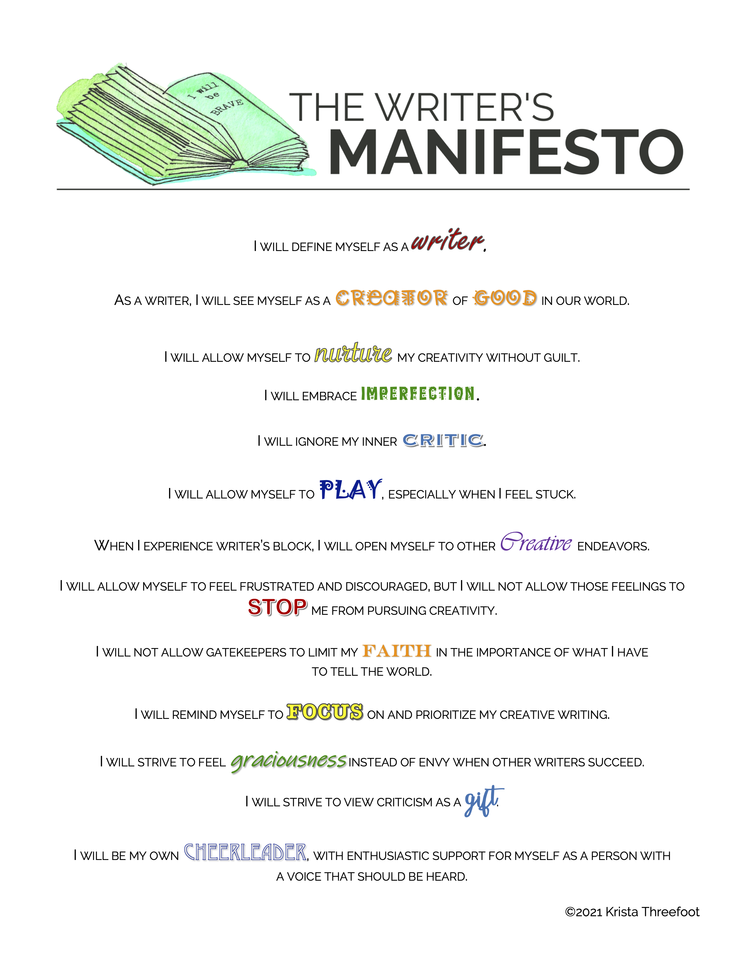 THE WRITER’S MANIFESTO – KRISTA THREEFOOT